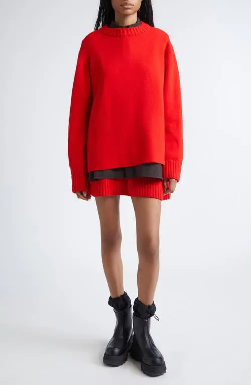Sacai Mixed Media Wool Suiting And Knit Sweater Dress - Red/brown