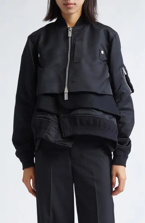 Sacai Nylon Twill & Wool Melton Blouson Jacket - Black