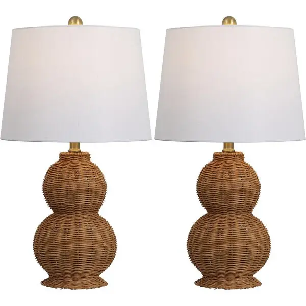 JONATHAN Y Millie 23" Modern Coastal Woven Rattan Gourd Led Table Lamp