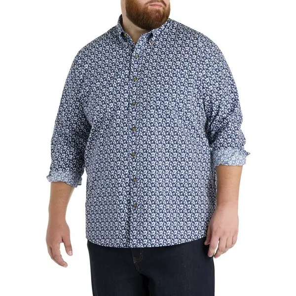 HARBOR BAY BY DXL Big & Tall Easy-care Floral Print Sport Shirt - Blue Multi