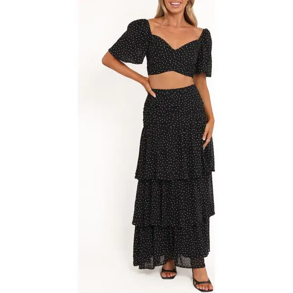 PETAL & PUP Selina Polka Dot Crop Top & Tiered Maxi Skirt Set