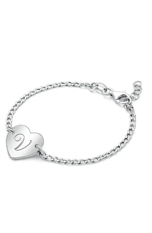 TINY BLESSINGS Sterling Silver Heart Id Bracelet With Engraved Initial - Silver - V