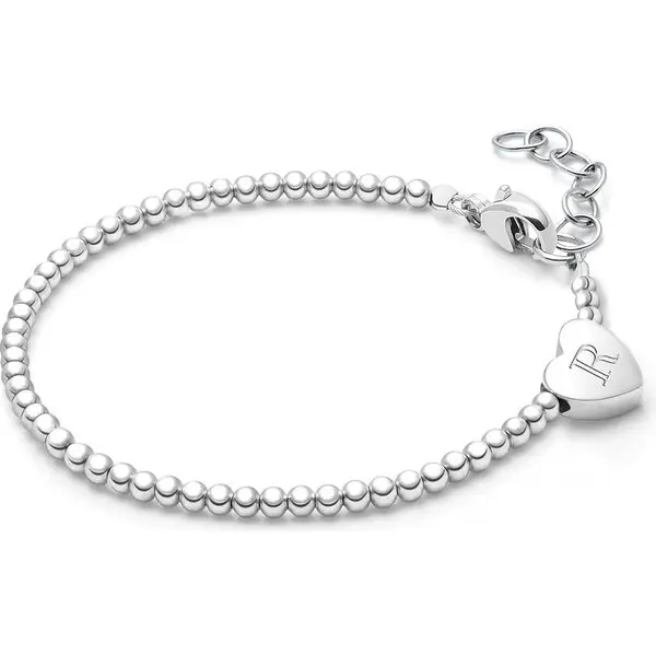TINY BLESSINGS Sterling Silver Dainty Heart & Engraved Initial " Bracelet - Silver - R