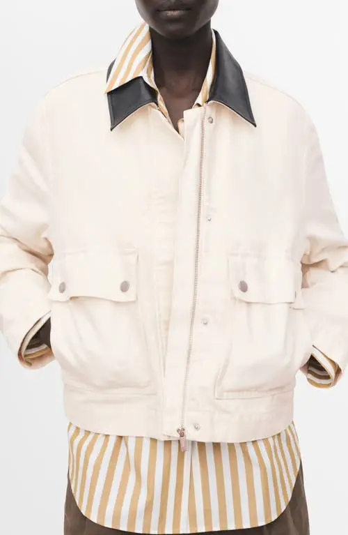 Mango Faux Leather Collar Denim Jacket
