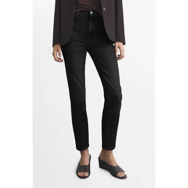 Mango Claudia Crop Slim-fit Jeans - Black Denim