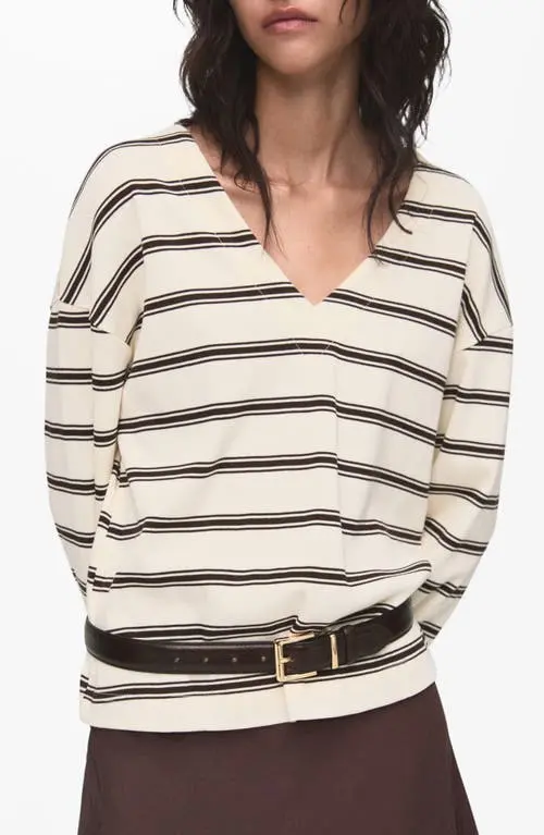 Mango Stripe Cotton V-neck Sweatshirt