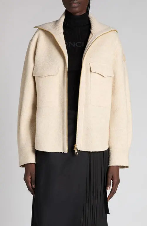 Moncler Wool Blend Bouclé Shirt Jacket - Soft Beige
