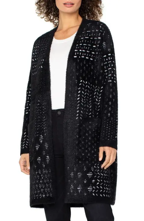 LIVERPOOL Fuzzy Jacquard Sweater Coat - Black/white Patchwork