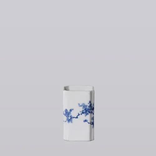 COBALT GUILD 1920s Porcelain Cherry Blossom Square Vase