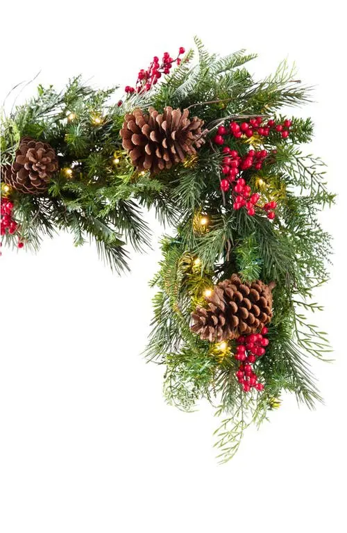 BALSAM HILL Outdoor Lighted Red Berry Pine Foliage - Set Of 2