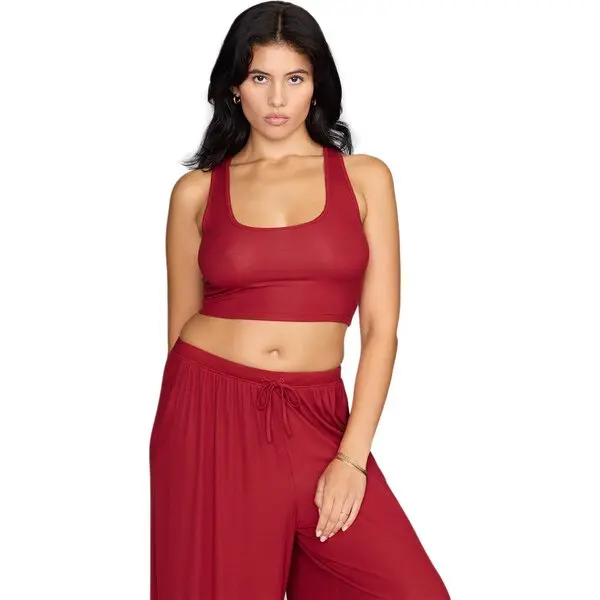 CUUP Scoop Neck Tank In Modal Silk Rib - Scarlet