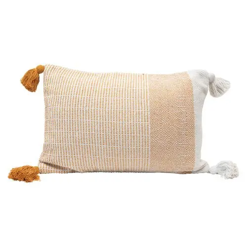 STORIED HOME Woven Recycled Cotton Blend Lumbar Pillow With Tassels
