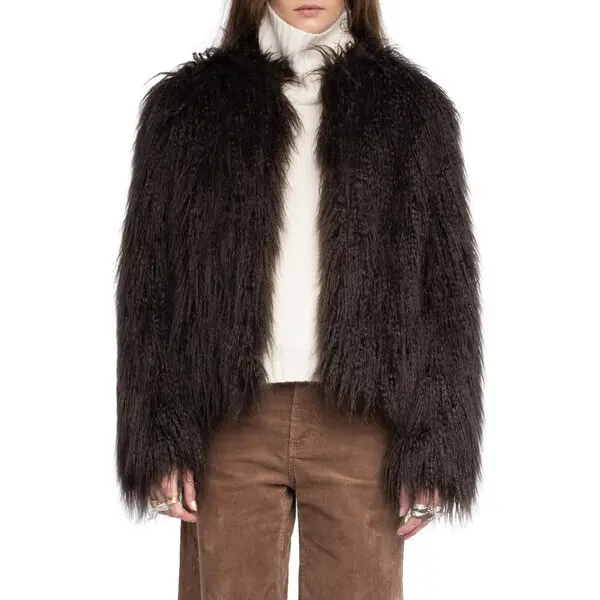 Zadig&Voltaire Freddie Faux Fur Coat - Dark Chocolate