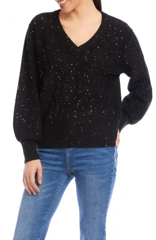Karen Kane Sequin V-neck Sweater - Black