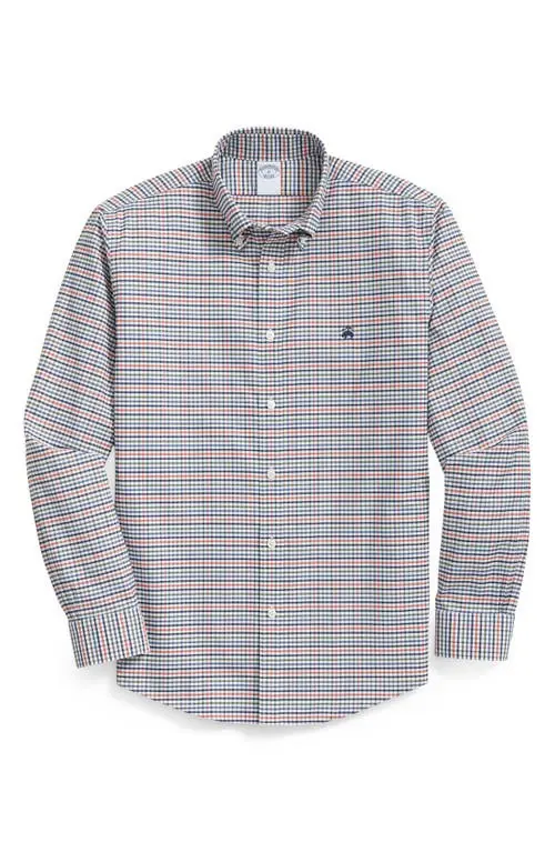 Brooks Brothers Gingham Check Wrinkle Resistant Stretch Cotton Button-down Shirt