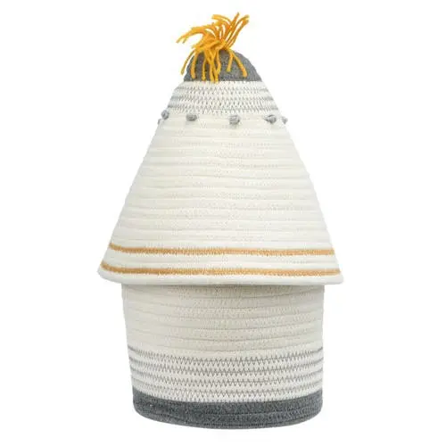 STORIED HOME Cotton Rope Basket With Lid And Embroidery