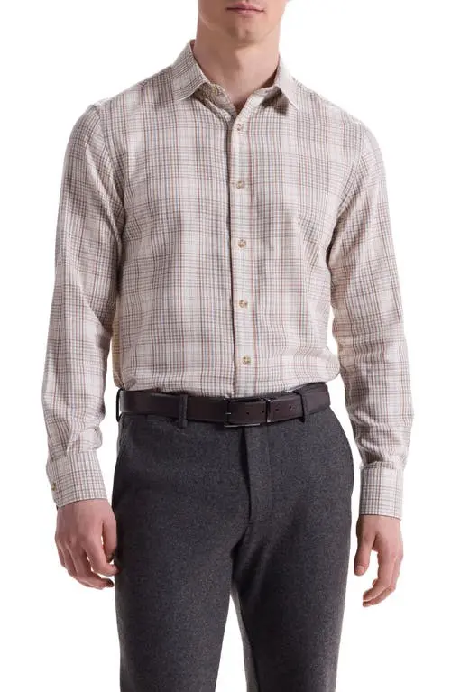 Bugatchi Karl Shaped Fit Plaid Cotton Button-up Shirt - Camel
