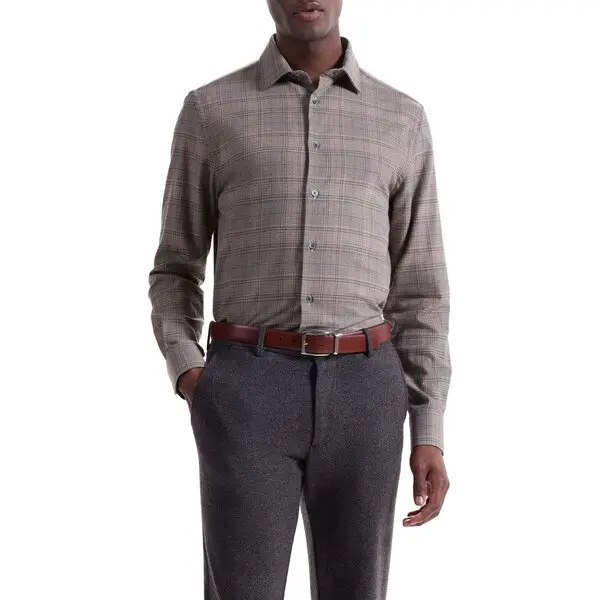 Bugatchi Julian Shaped Fit Plaid Cotton & Wool Button-up Shirt