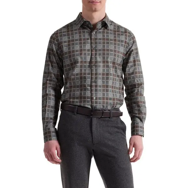 Bugatchi Julian Shaped Fit Check Cotton Button-up Shirt