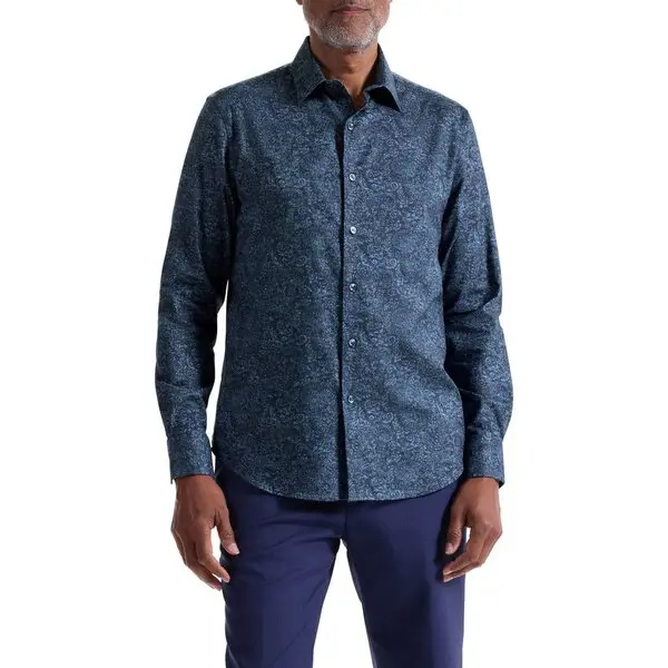 Bugatchi Julian Shaped Fit Paisley Cotton Button-up Shirt - Navy