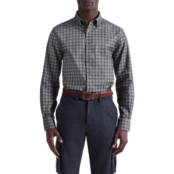Bugatchi Karl Shaped Fit Plaid Cotton Button-up Shirt - Walnut