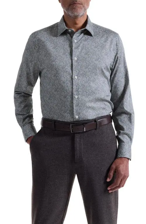 Bugatchi Julian Shaped Fit Paisley Stretch Cotton Button-up Shirt - Taupe