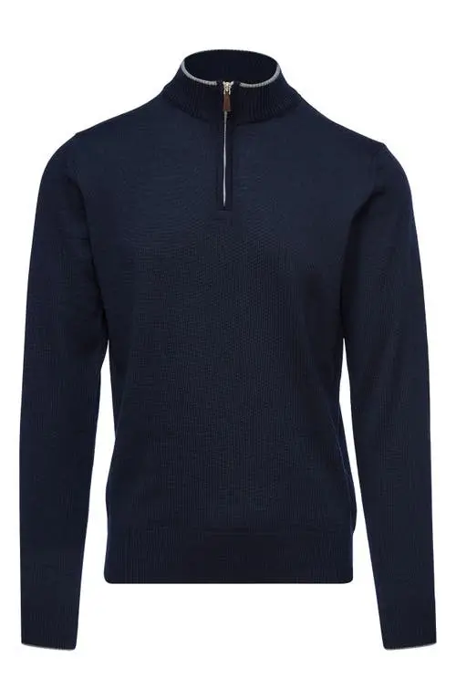 EMANUEL BERG Light Gauge High Neck Quarter Zip Merino Wool Sweater - Navy