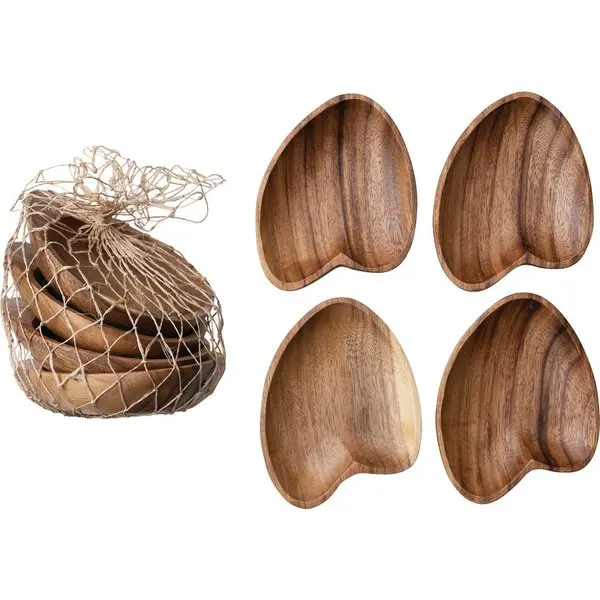 STORIED HOME Heart Shaped Acacia Wood Trays