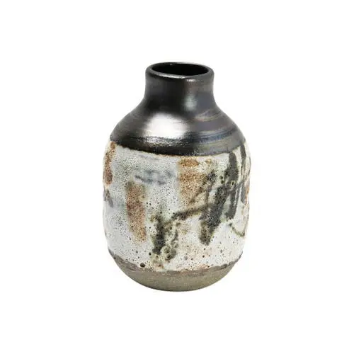 STORIED HOME Hand Painted Stoneware Vase With Reactive Glaze