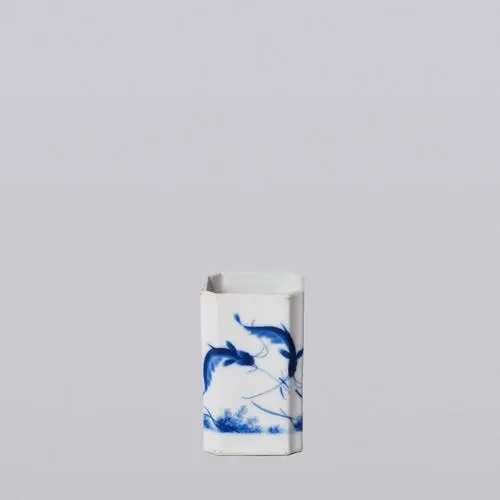 COBALT GUILD 1920s Porcelain Fish Square Vase