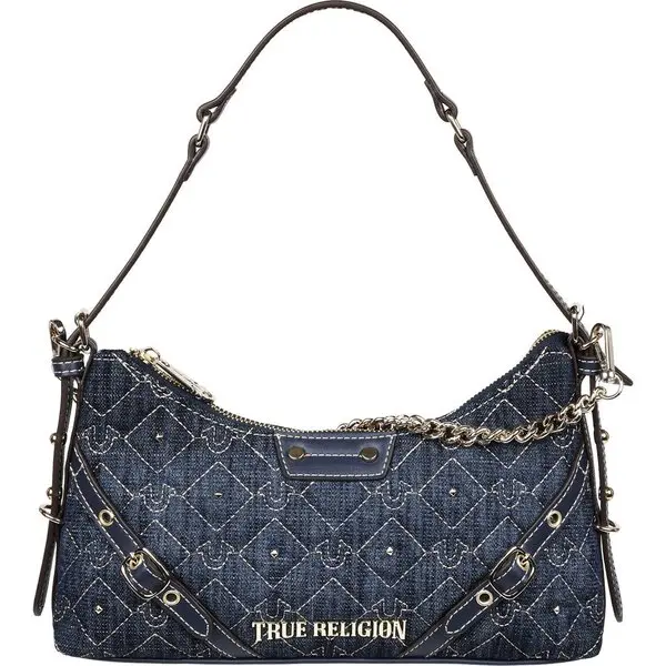 True Religion Studded Denim Chain Shoulder Bag