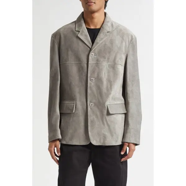 LEMAIRE Single-breasted Suede Jacket - Pebble Gray