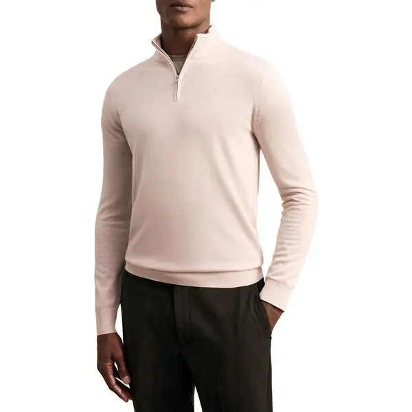 REISS Blackhall Merino Wool Quarter Zip Sweater - Beige