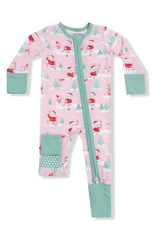 ANGEL DEAR Golfing Mrs. Claus & Elves Print Convertible Zip Footie - Light Green/dark Green
