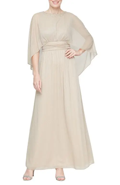 SL FASHIONS Glitter Capelet Chiffon Gown