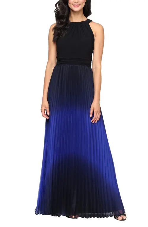 SL FASHIONS Pleated Ombré Chiffon Halter Gown