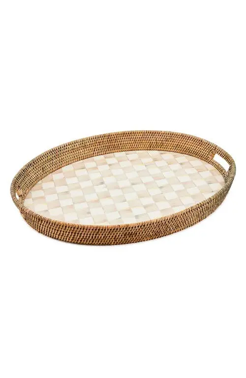 MACKENZIE-CHILDS Check Enamel & Rattan Party Tray