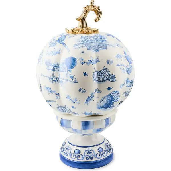 MACKENZIE-CHILDS Autumn Toile Pedestal Pumpkin