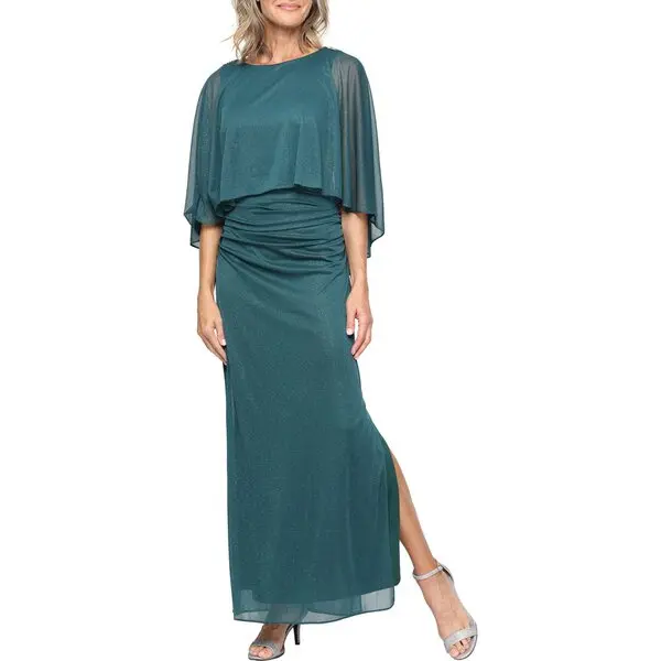 SL FASHIONS Popover Bodice Glitter Knit Gown