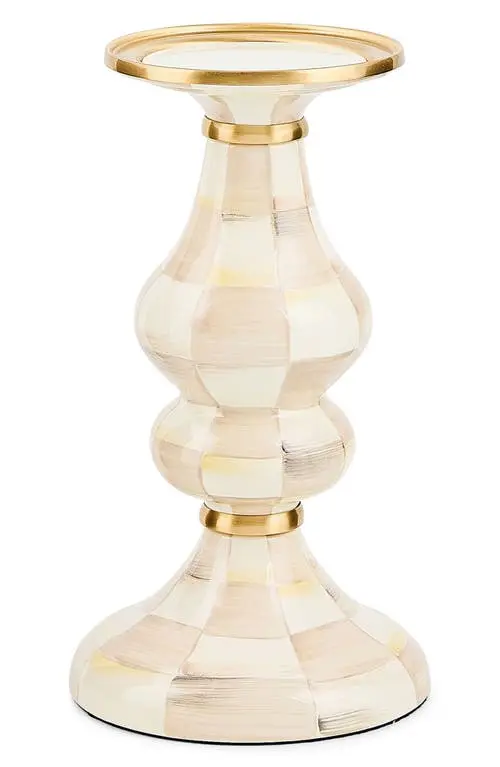MACKENZIE-CHILDS Mocha Check Medium Pillar Candleholder