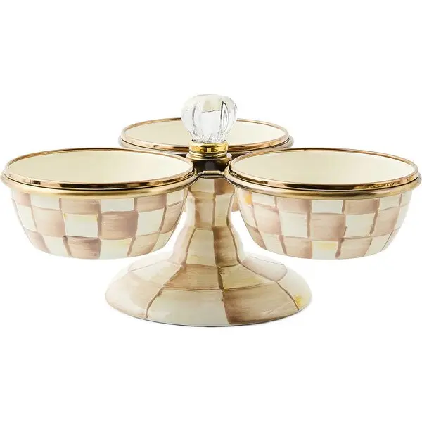 MACKENZIE-CHILDS Check Enameled Steel Triplicity Bowls & Stand Set