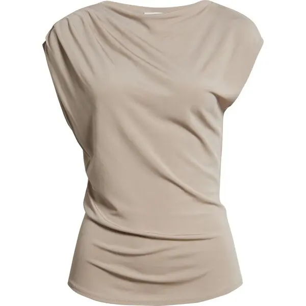 Nordstrom Drape Cap Sleeve Jersey Top - Tan Etherea
