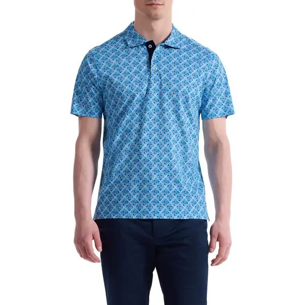 Bugatchi Hendrix Digital Floral Tile Print Pima Cotton Polo - Ice