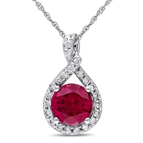 JULIANNA B. 10k White Gold Gemstone And Diamond Teardrop Necklace - Created Ruby