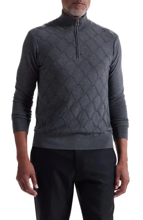 Bugatchi Merino Wool And Silk Diamond Quarter-zip Sweater - Heather Grey