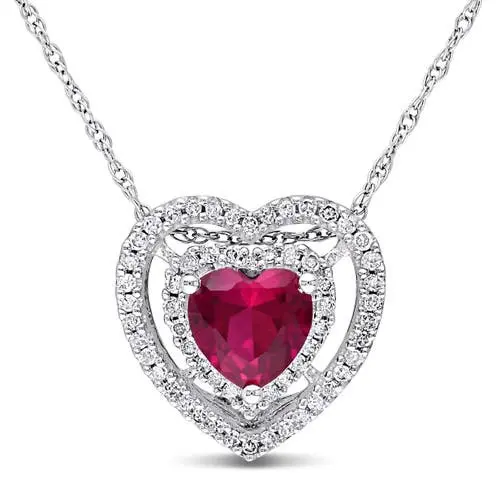 JULIANNA B. 10k Rose Gold Gemstone And Diamond Heart Necklace - Created Ruby