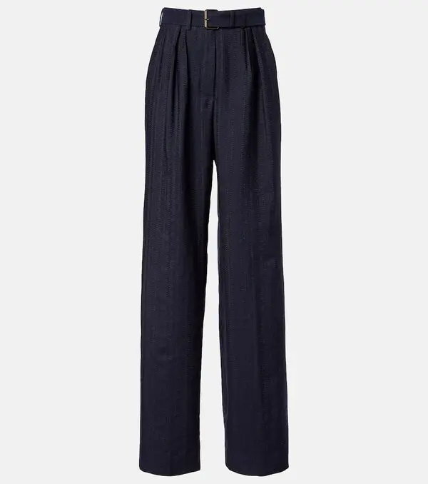 Dries Van Noten Belted Wool Wide-leg Pants - Blue