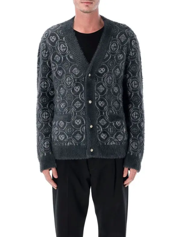 Casablanca Fluffy Monogram Cardigan With Honeydew Logo