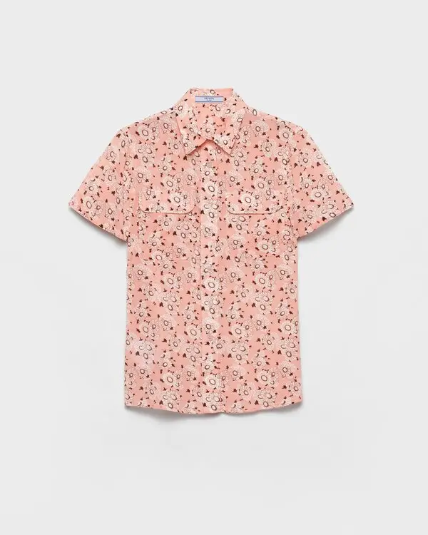 Prada Floral Print Georgette Shirt - Camelia