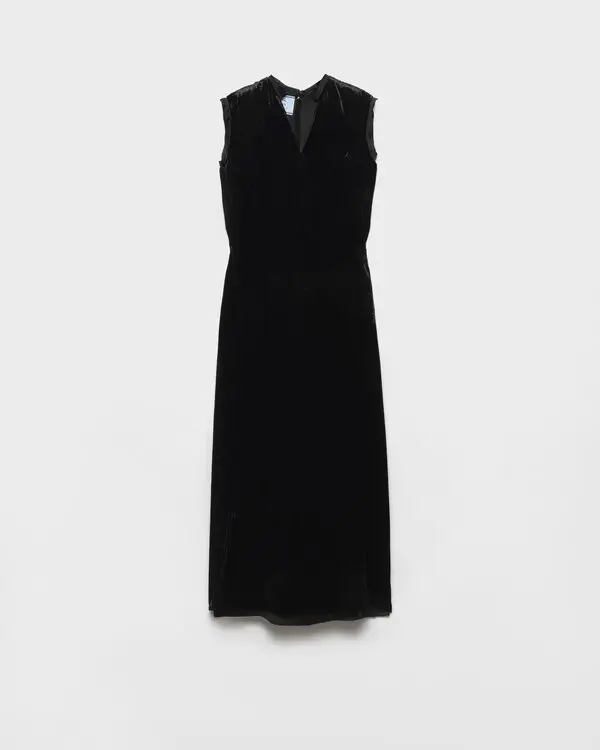 Prada Crushed Velvet Flared Dress - Black